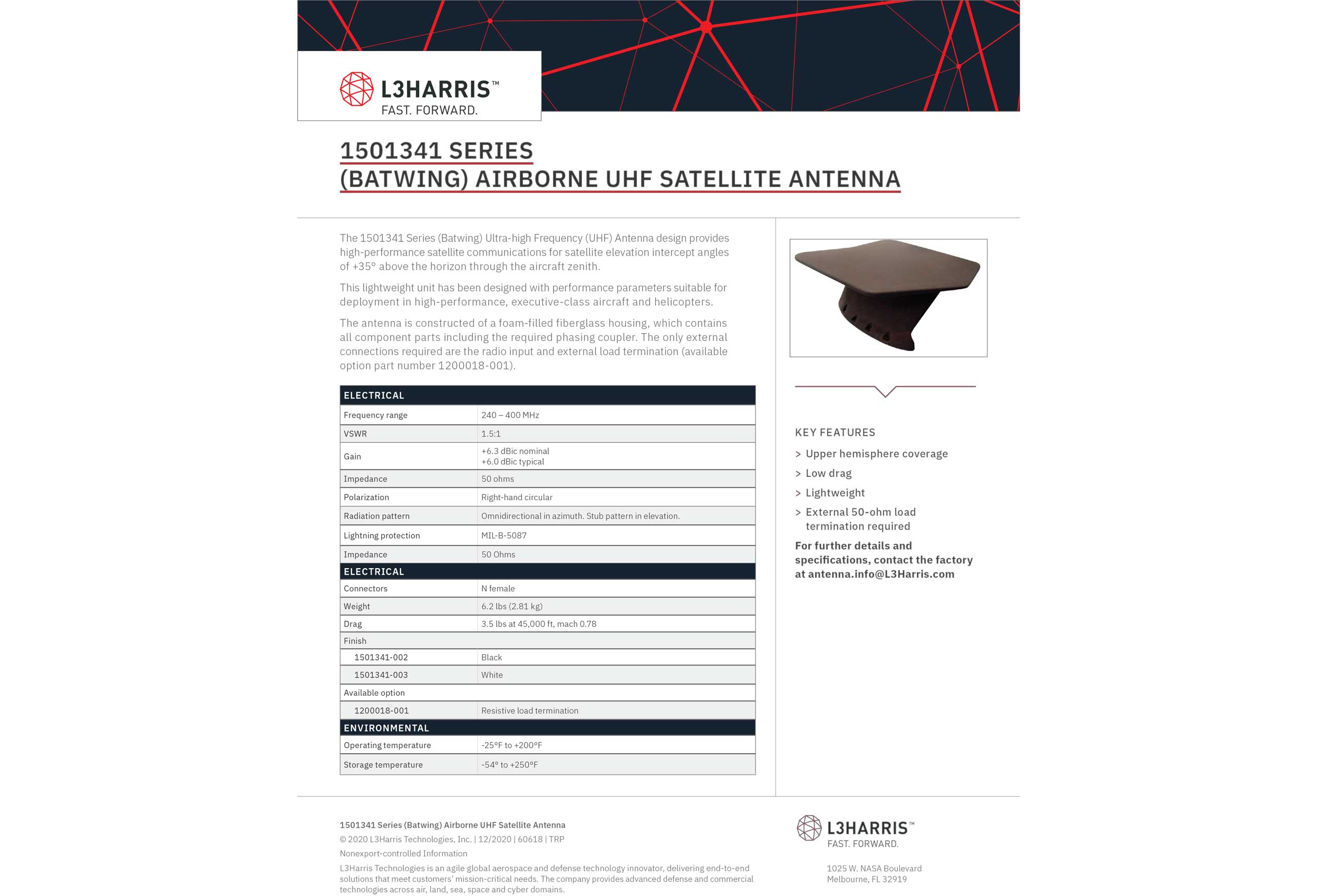 1501341 Series (Batwing) Airborne UHF Satellite Antenna Spec Sheet ...