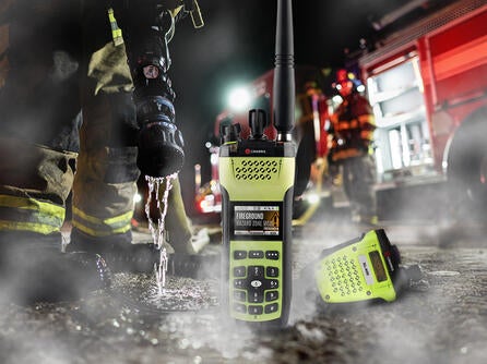 NFPA-compliant XL Extreme Fire Radio with firehose, firefighters and ...